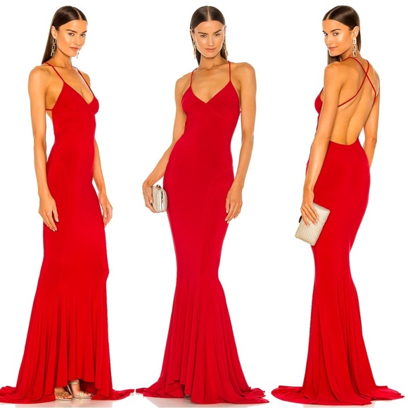 Norma Kamali | Dresses | Norma Kamali Low Back Slip Mermaid Fishtail Gown Red Backless Strappy ...